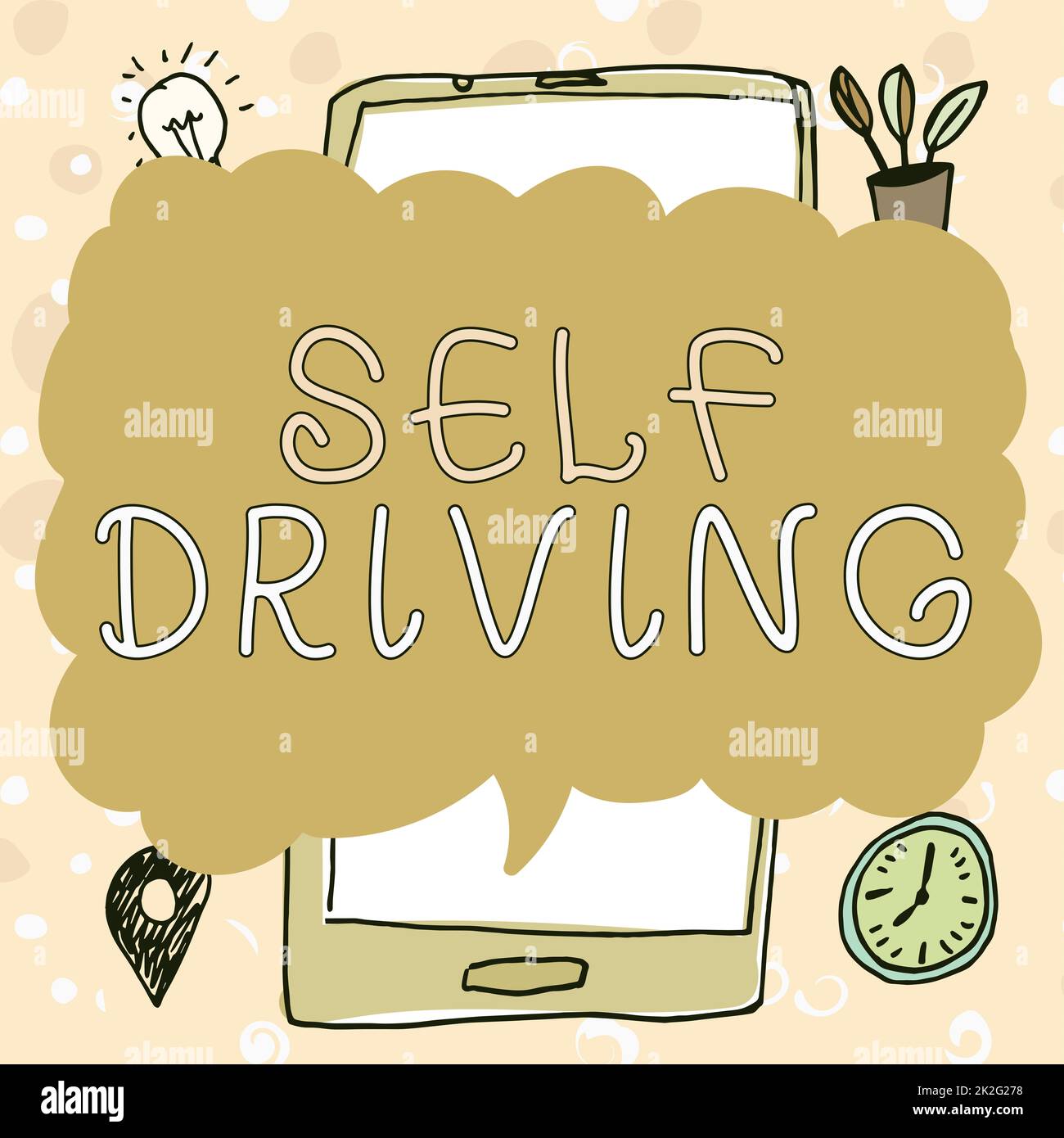 Conceptual caption Self Driving. Business idea Autonomous vehicle ...