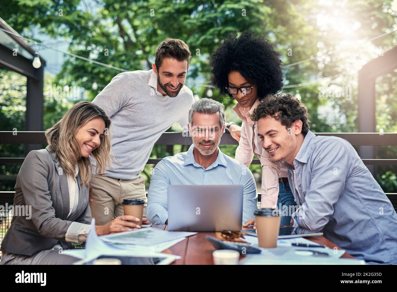 Taking their business outdoors. Cropped shot of a group of business ...