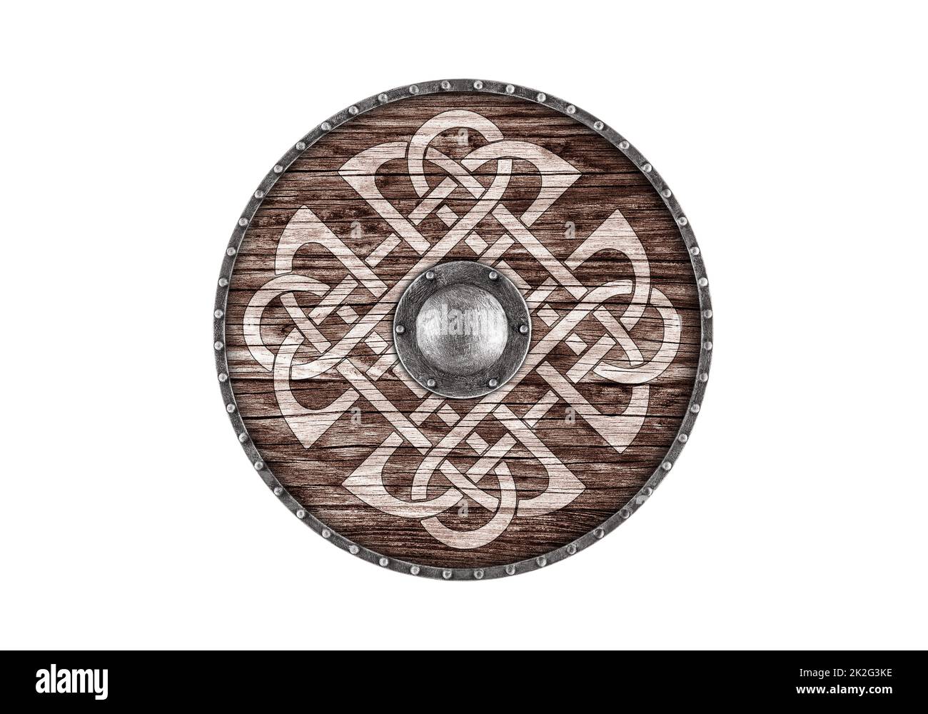 Old decorated wooden round shield isolated on white background Stock ...
