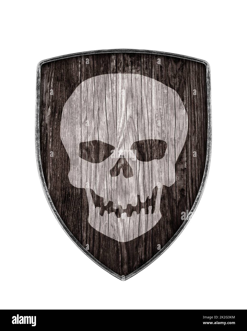 Dark wooden shield with skull isolated on white background Stock Photo ...