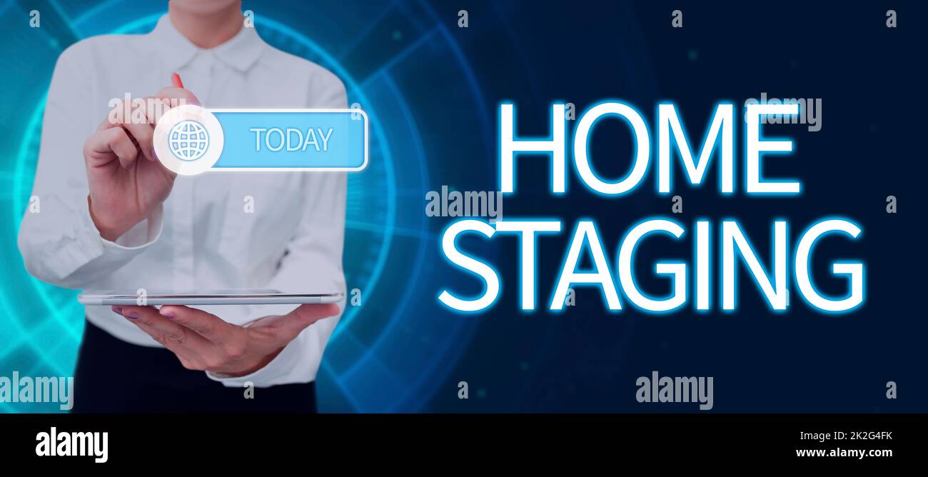 Hand writing sign Home Staging. Word for Act of preparing a private ...