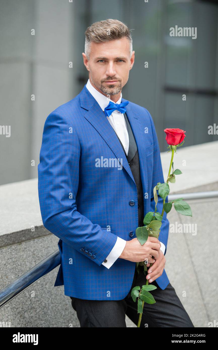 proposal concept. hoary tuxedo man preparing for a proposal. man before ...
