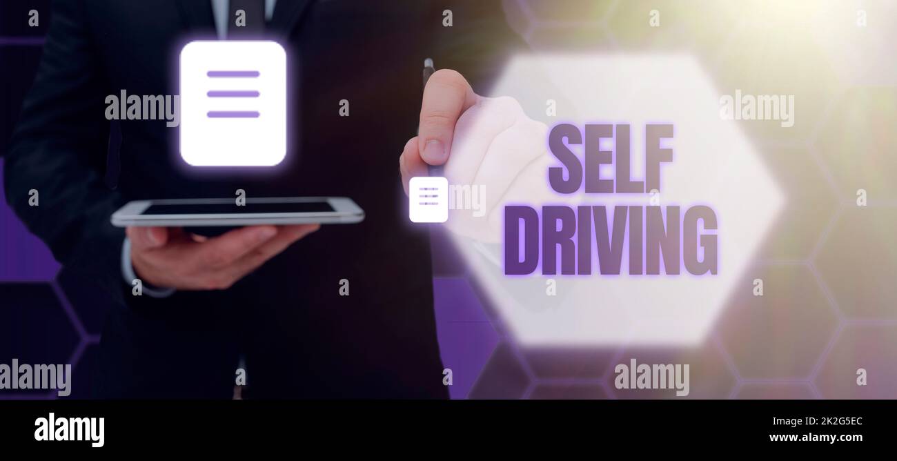 Text showing inspiration Self Driving. Business idea Autonomous vehicle ...