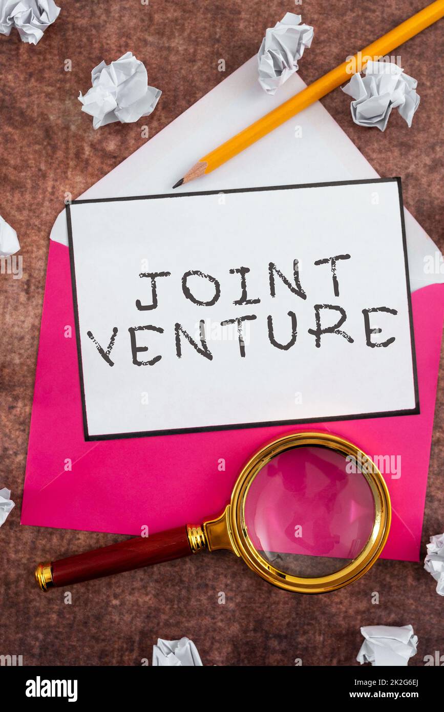 Text sign showing Joint Venture. Word for Collaboration Arrangement ...
