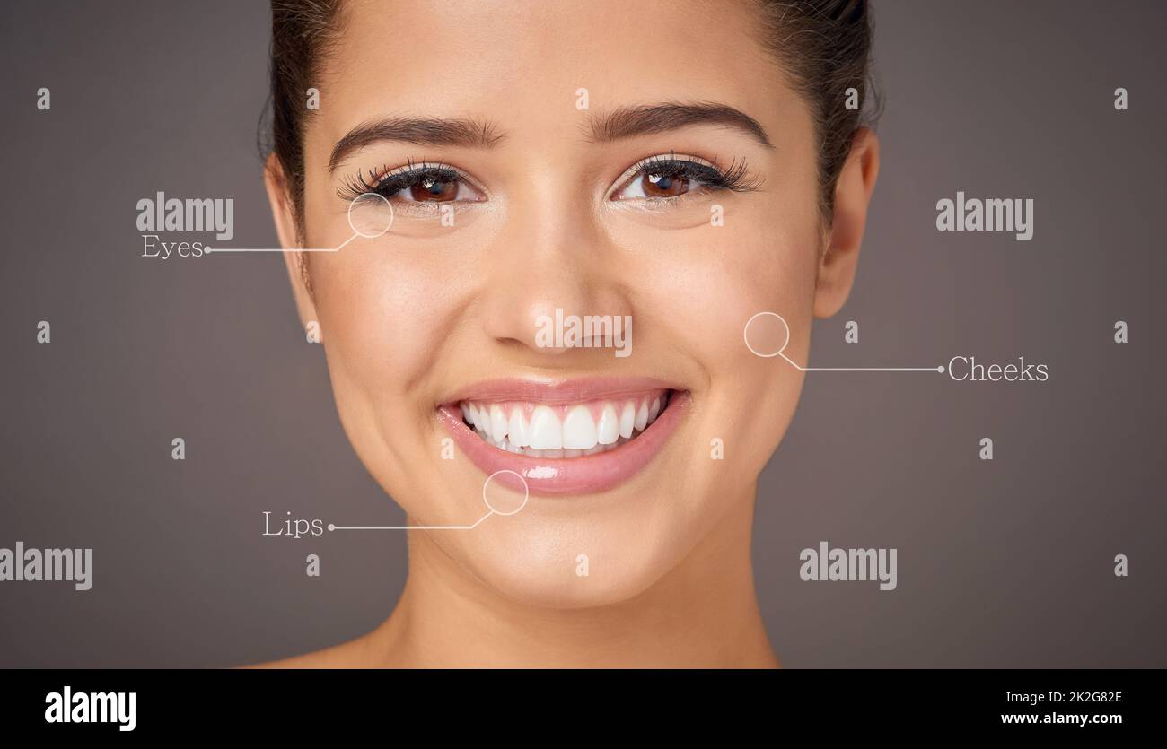 Targeting the key areas of your skin. Enhanced portrait of a beautiful ...