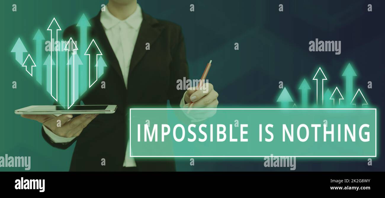 Text caption presenting Impossible Is Nothing. Business approach ...
