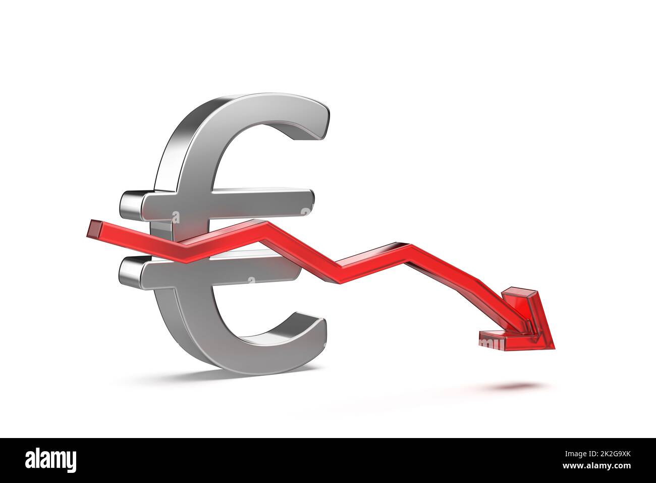 Euro symbol with red arrow pointing down Stock Photo - Alamy
