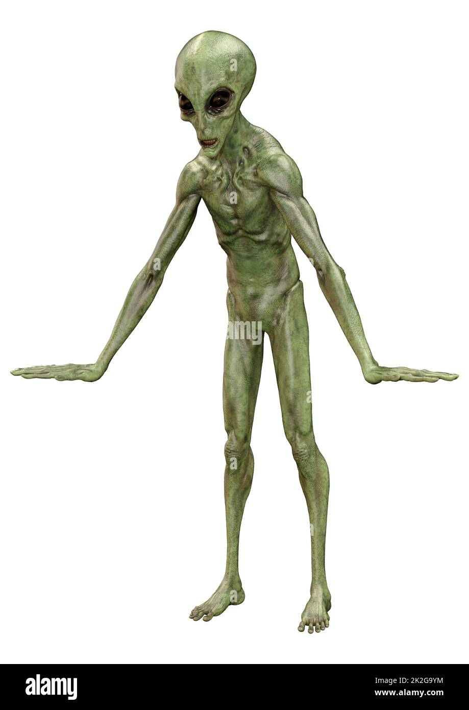 3D Rendering Green Alien on White Stock Photo - Alamy