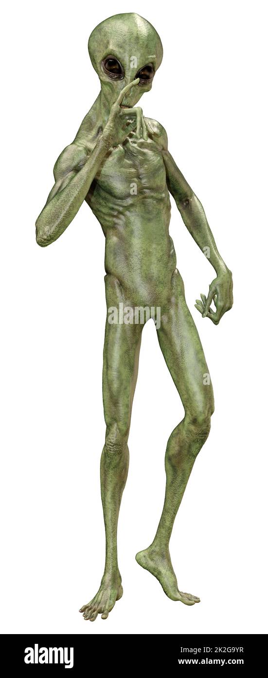 3D Rendering Green Alien on White Stock Photo - Alamy