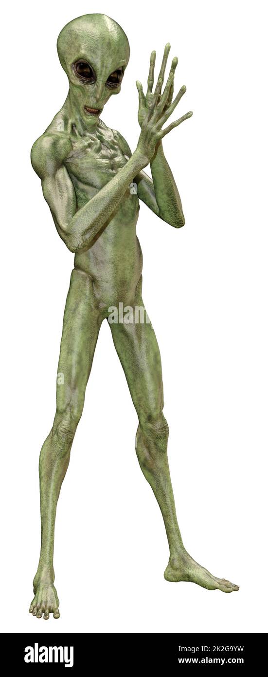 3D Rendering Green Alien on White Stock Photo - Alamy