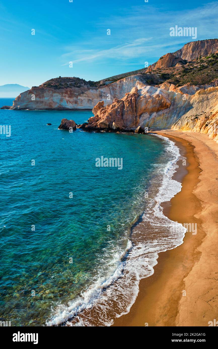 Agios Ioannis beach on sunset. Milos island, Greece Stock Photo - Alamy