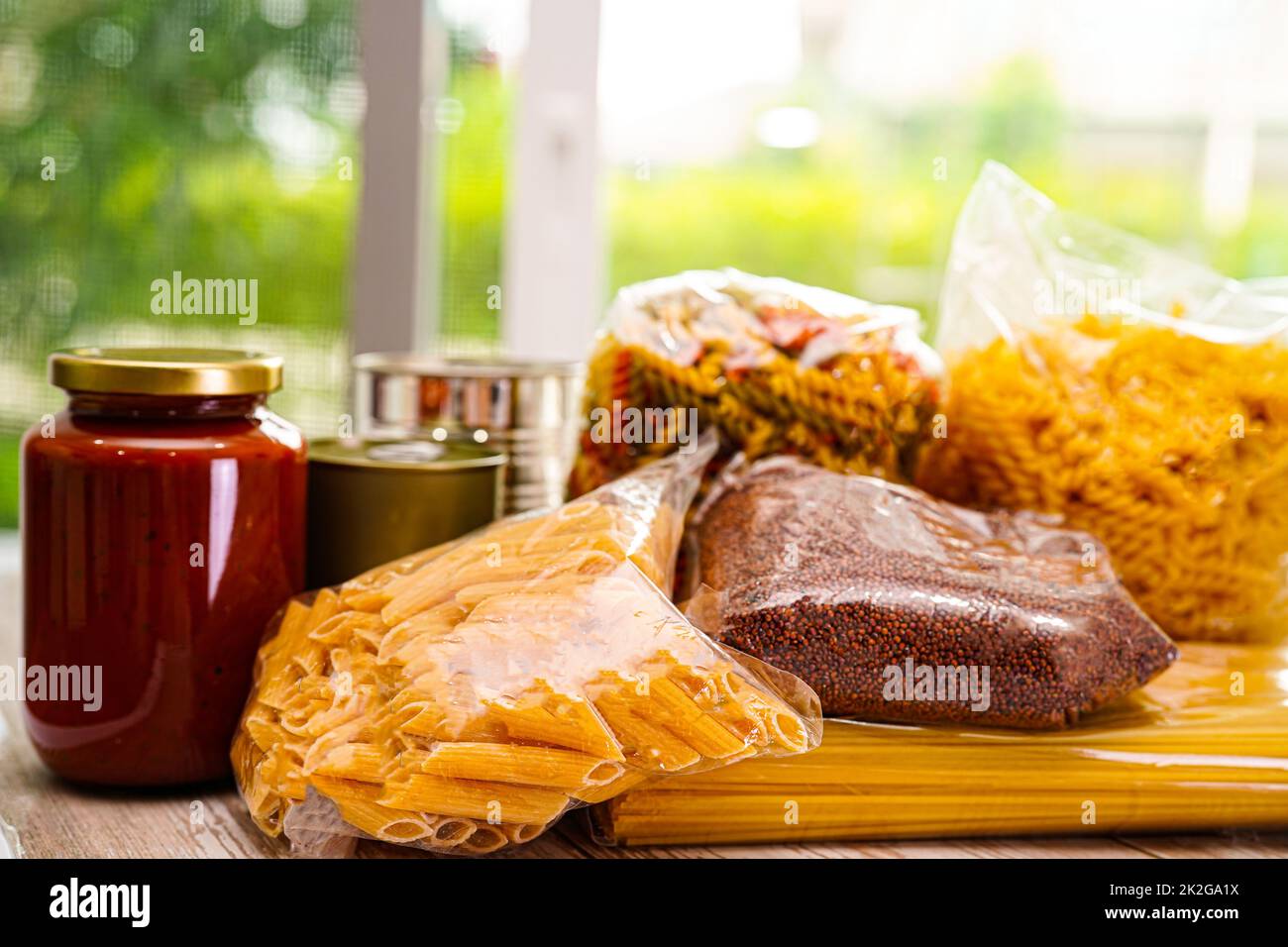 Foodstuffs collection for donation to help people Stock Photo - Alamy