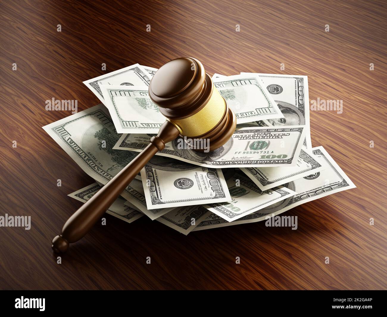 Judge gavel on 100 dollar paper money pile Stock Photo - Alamy