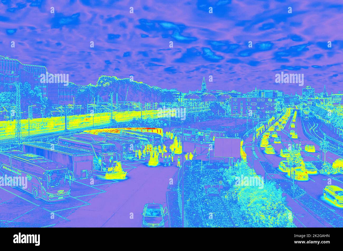 Infrared view of heavy fast moving traffic - motion infrared map Stock ...