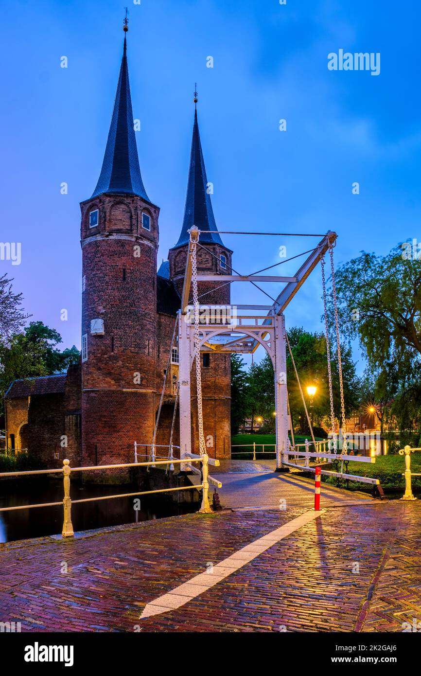 Oostport Eastern Gate of Delft at night. Delft, Netherlands Stock Photo ...