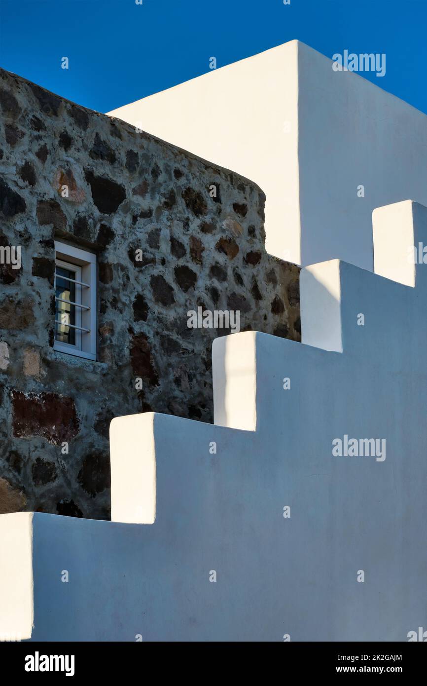 Greek architecture abstract background - whitewashed house with stairs ...