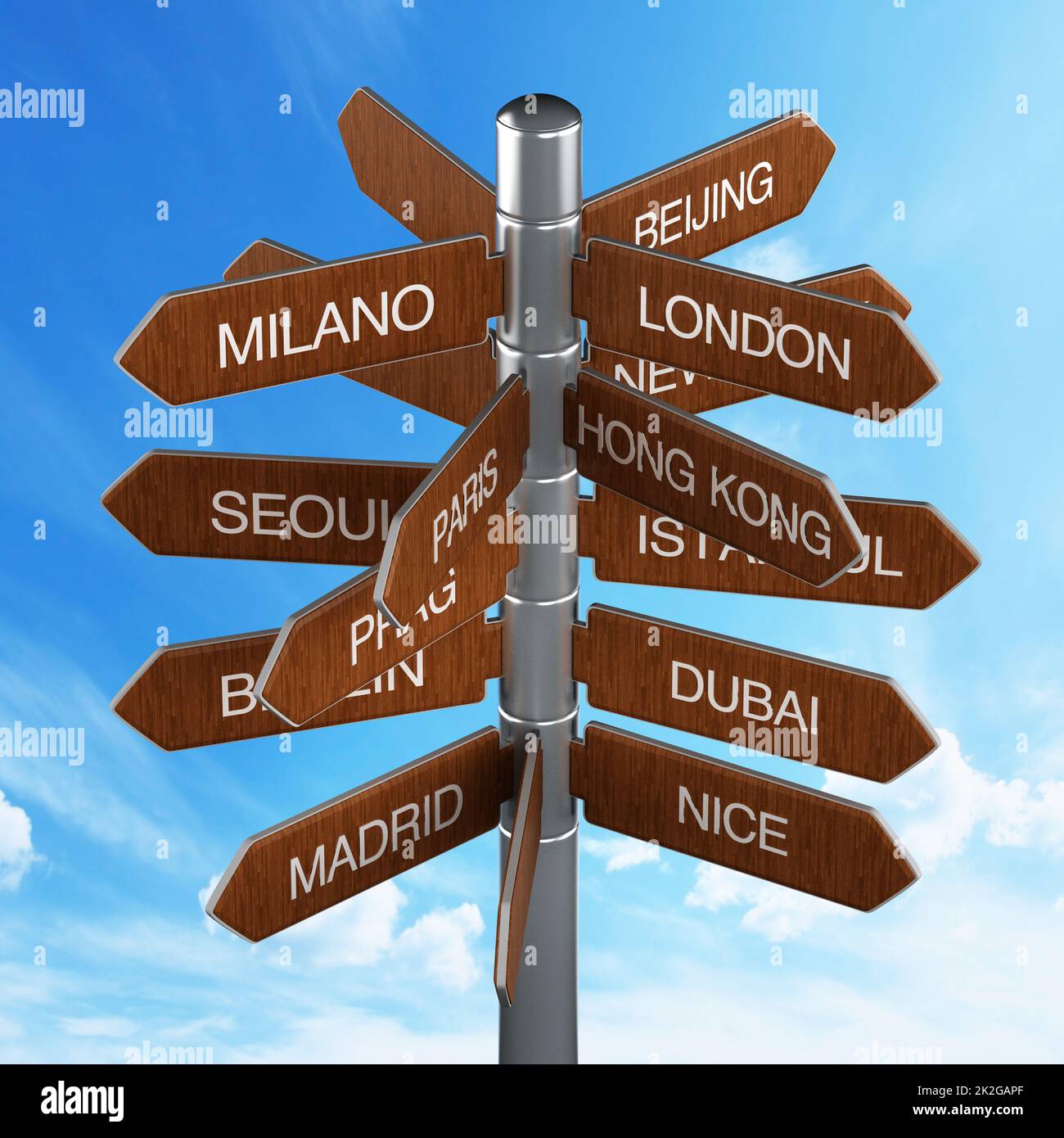 Travel destinations signpost Stock Photo - Alamy