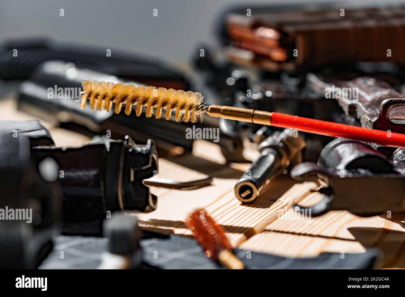 Gunsmith's working table for gun cleaning and maintaining Stock Photo ...
