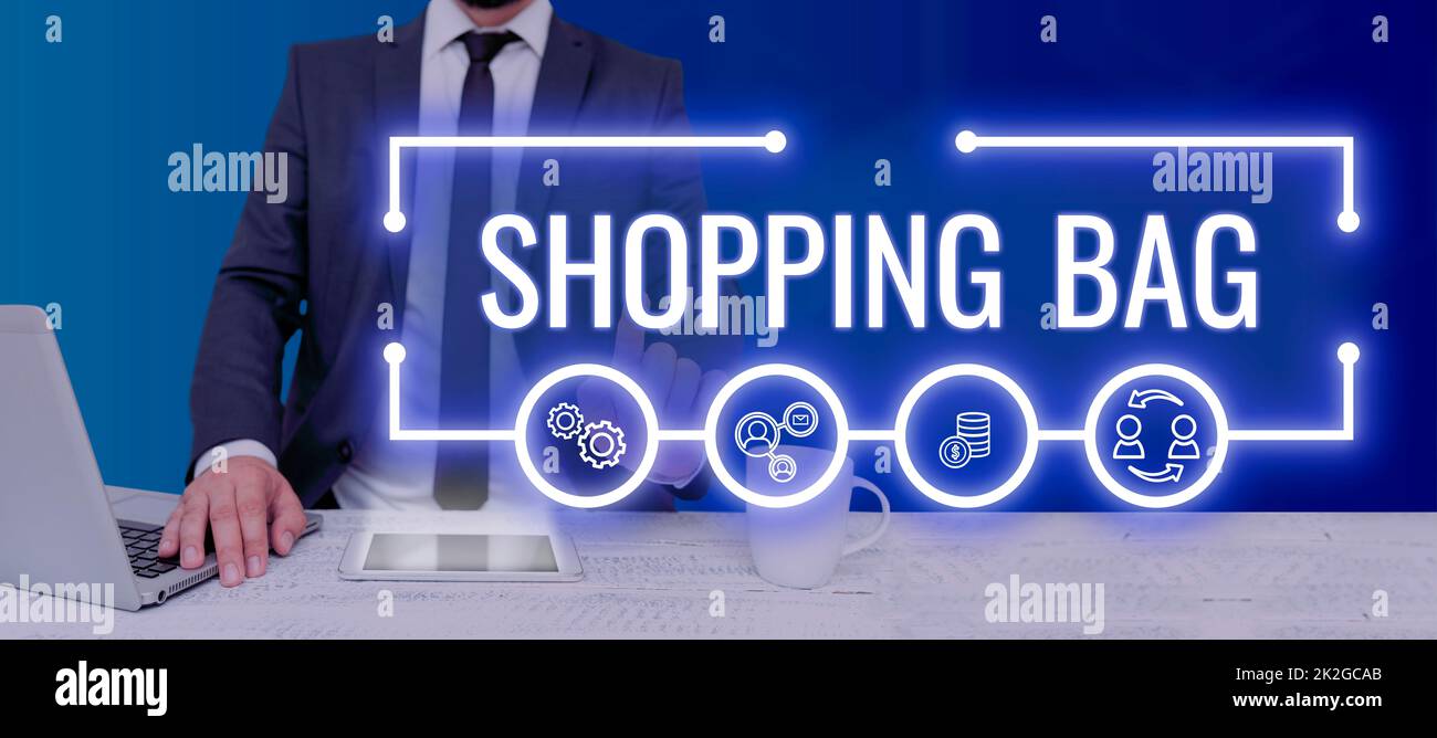 Text showing inspiration Shopping Bag. Concept meaning Containers for ...