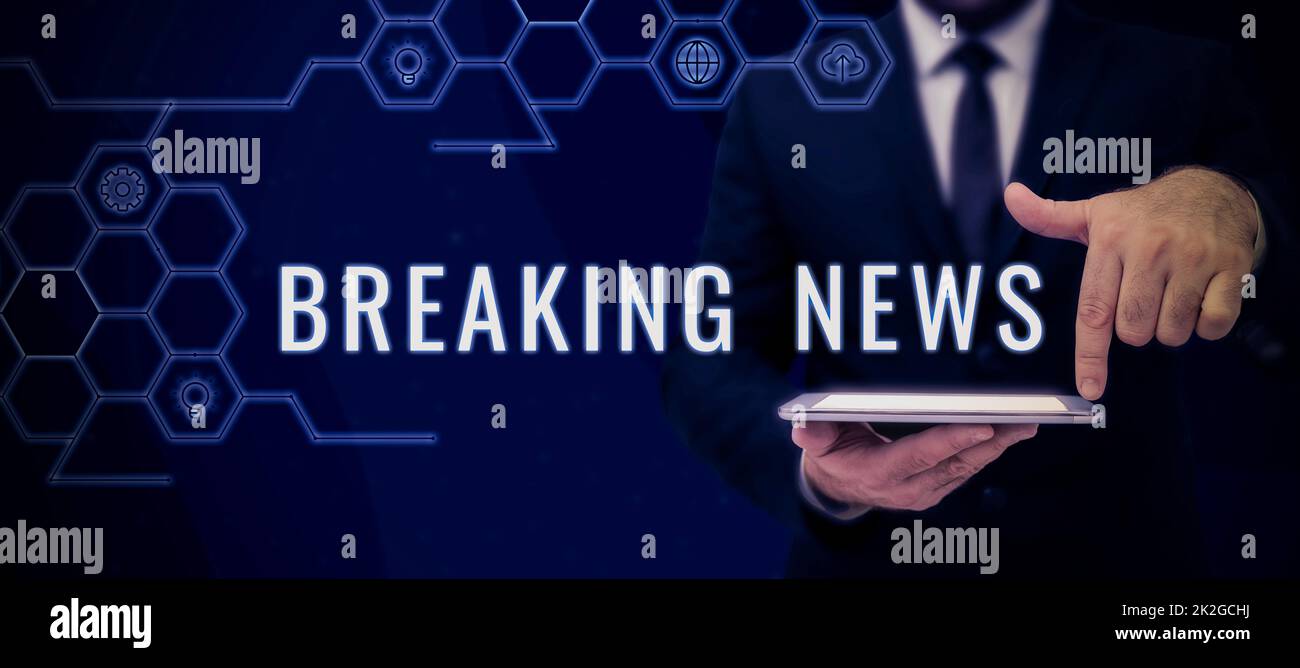 Text caption presenting Breaking News. Business overview Special Report ...