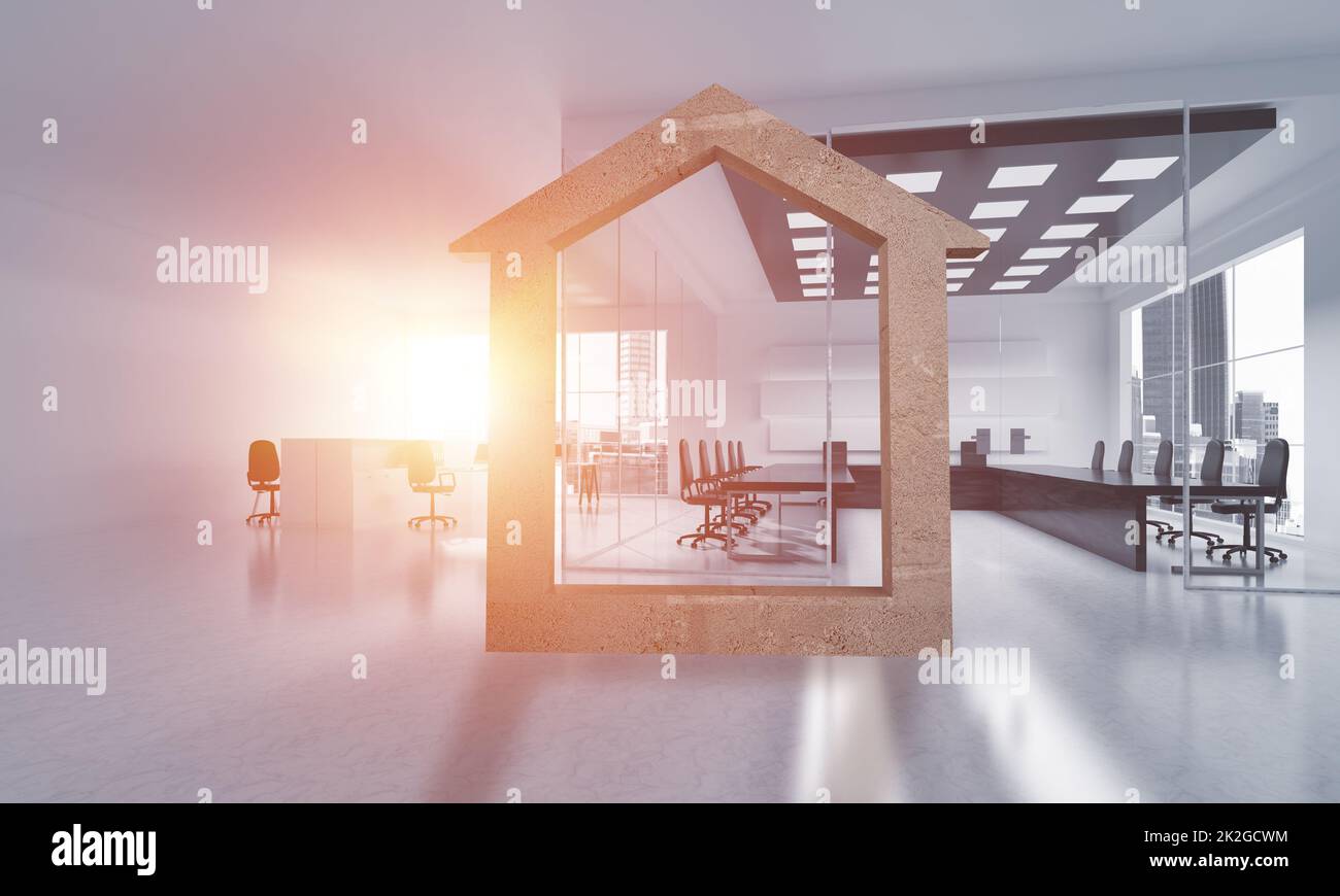 Conceptual background image of concrete home sign in modern office ...