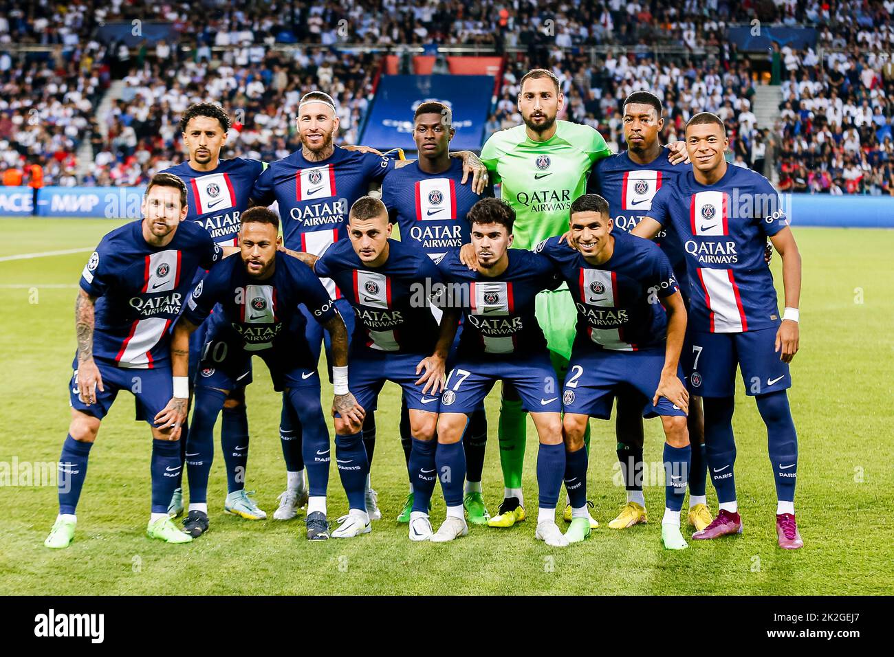 PARIS, FRANCE - SEPTEMBER 06: (L-R) Paris Saint-Germain squad poses for team photo with Marcos ...