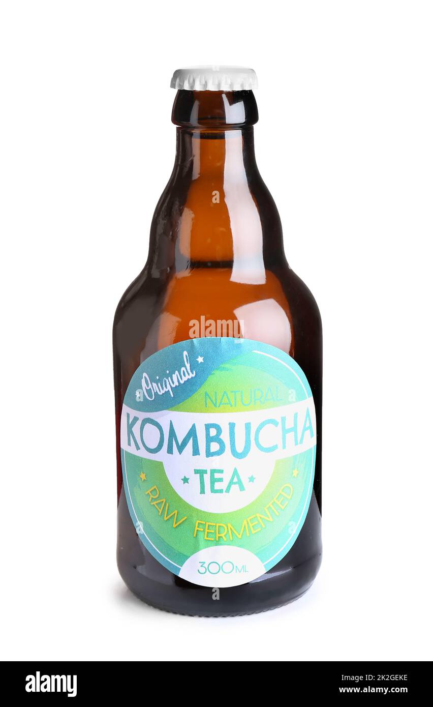 Bottle of original kombucha tea on white background Stock Photo - Alamy