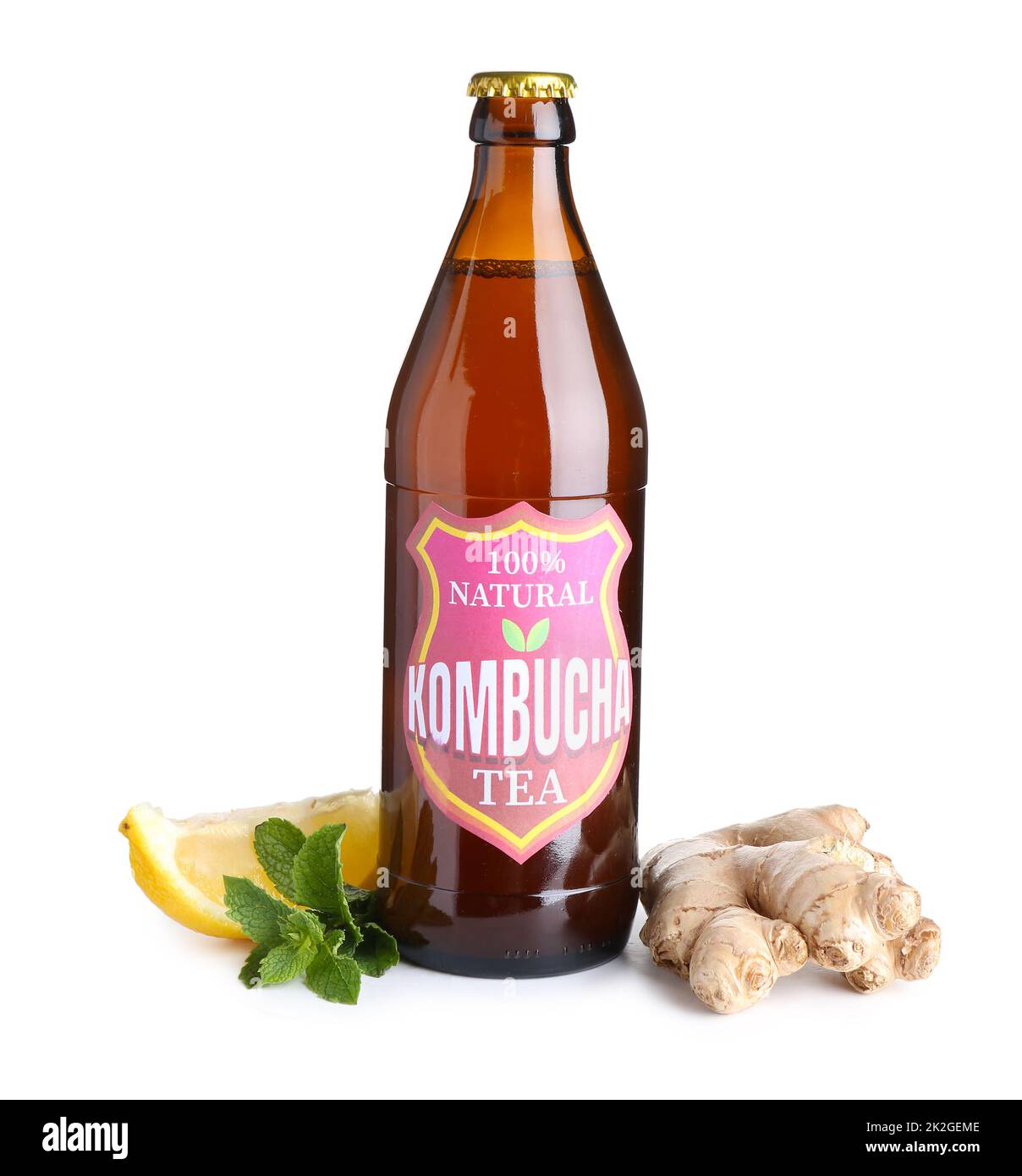 Kombucha tea glass bottle label hi-res stock photography and images - Alamy