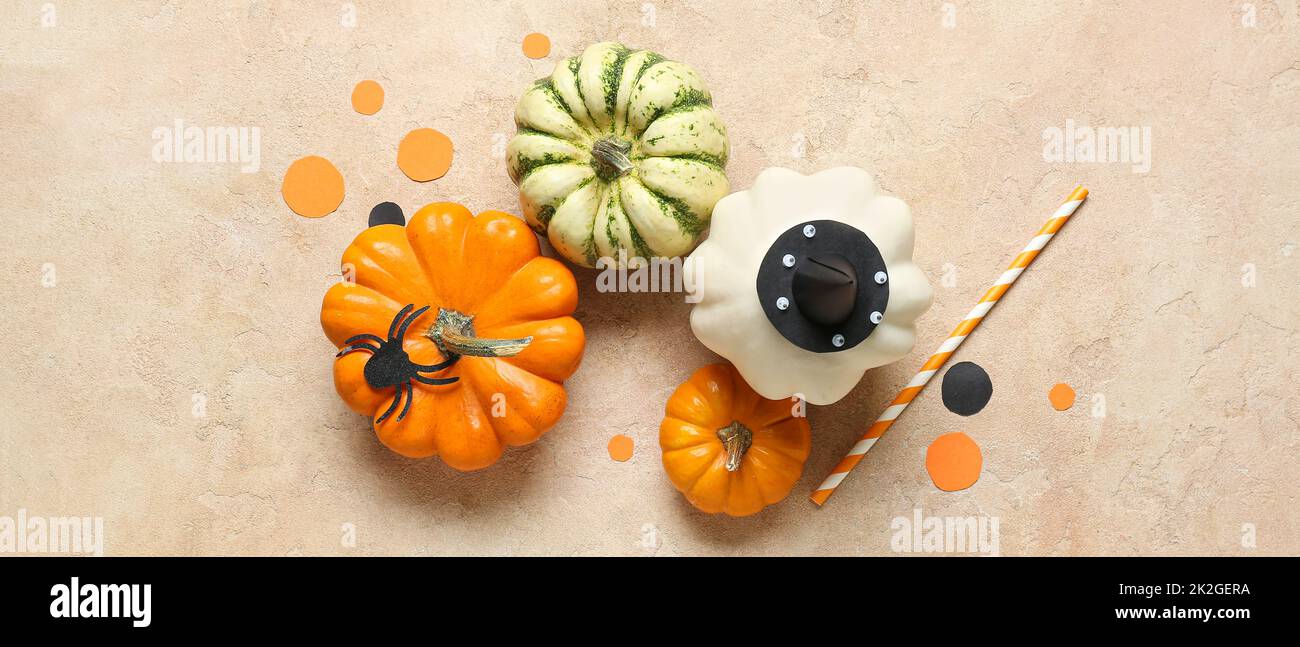 Composition with Halloween pumpkins and decorations on grunge ...