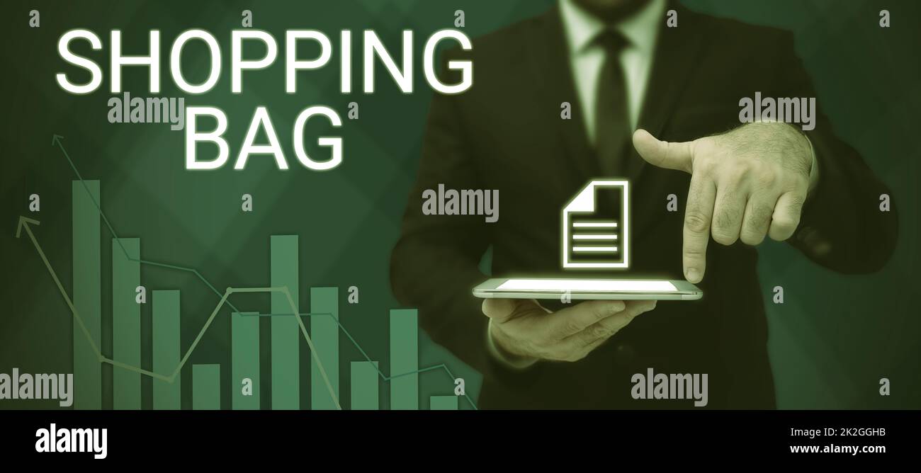 Writing displaying text Shopping Bag. Business overview Containers for ...