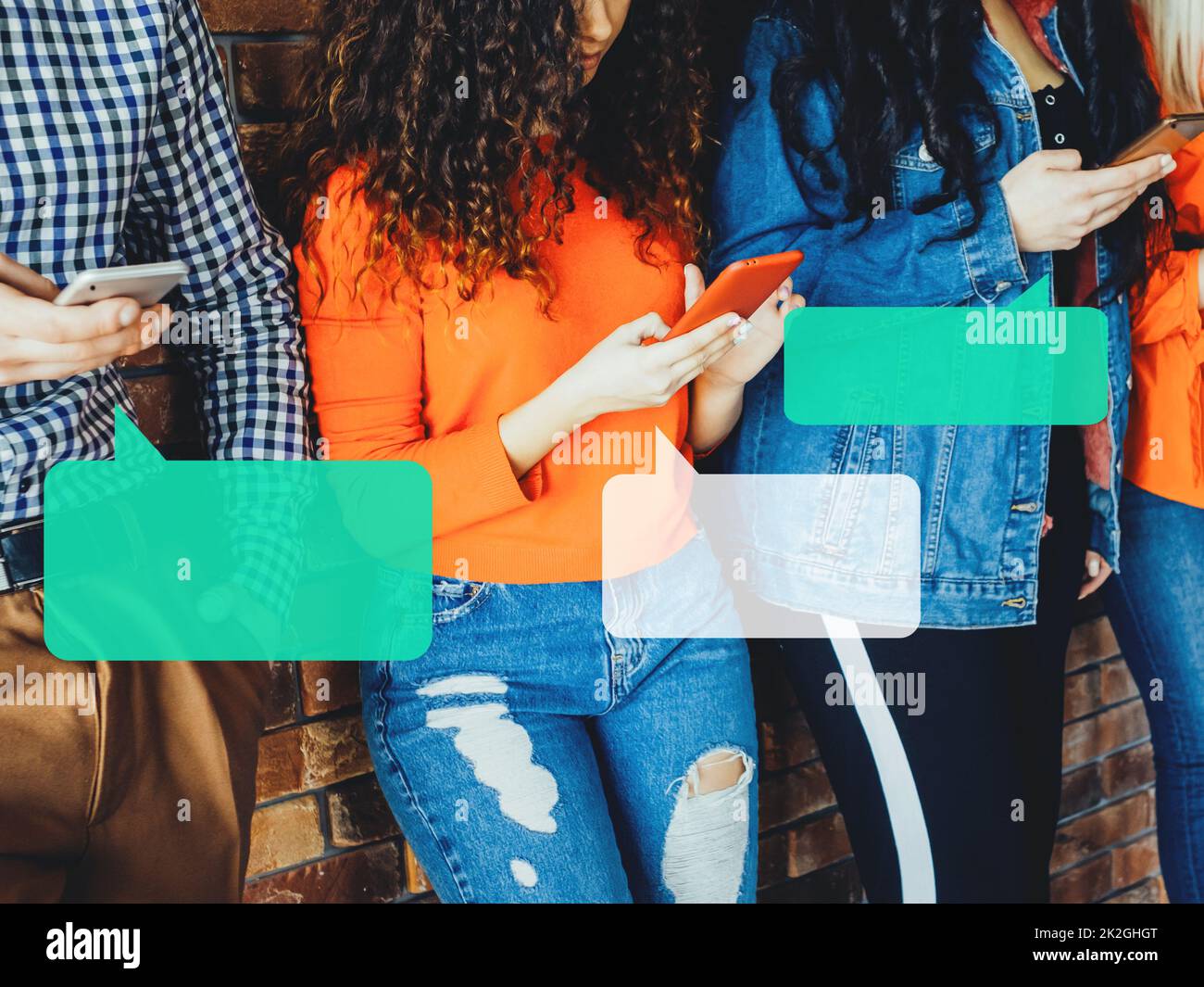 Mobile chat. Gadget people. Online communication. Unrecognizable ...