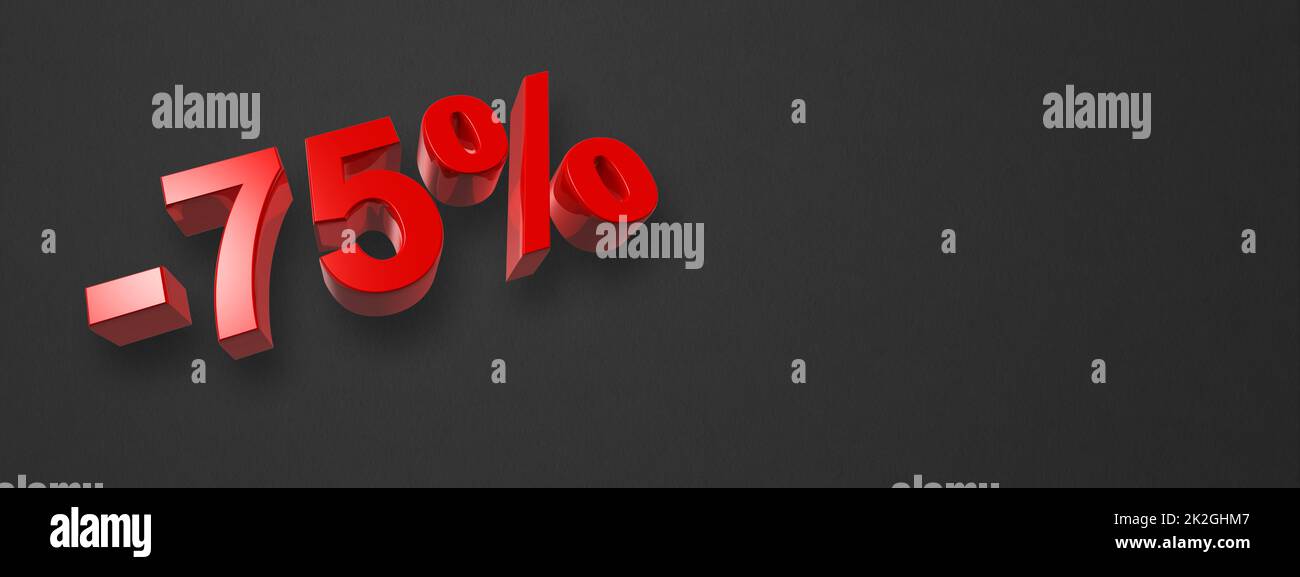 75% off discount. Offer sale. 3D illustration isolated on black ...