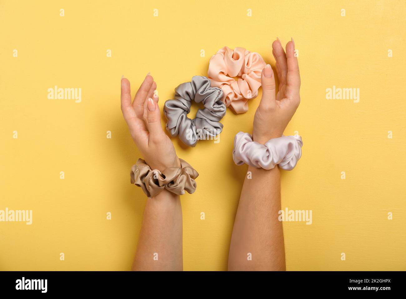Top view female hands attaching hi-res stock photography and images - Alamy