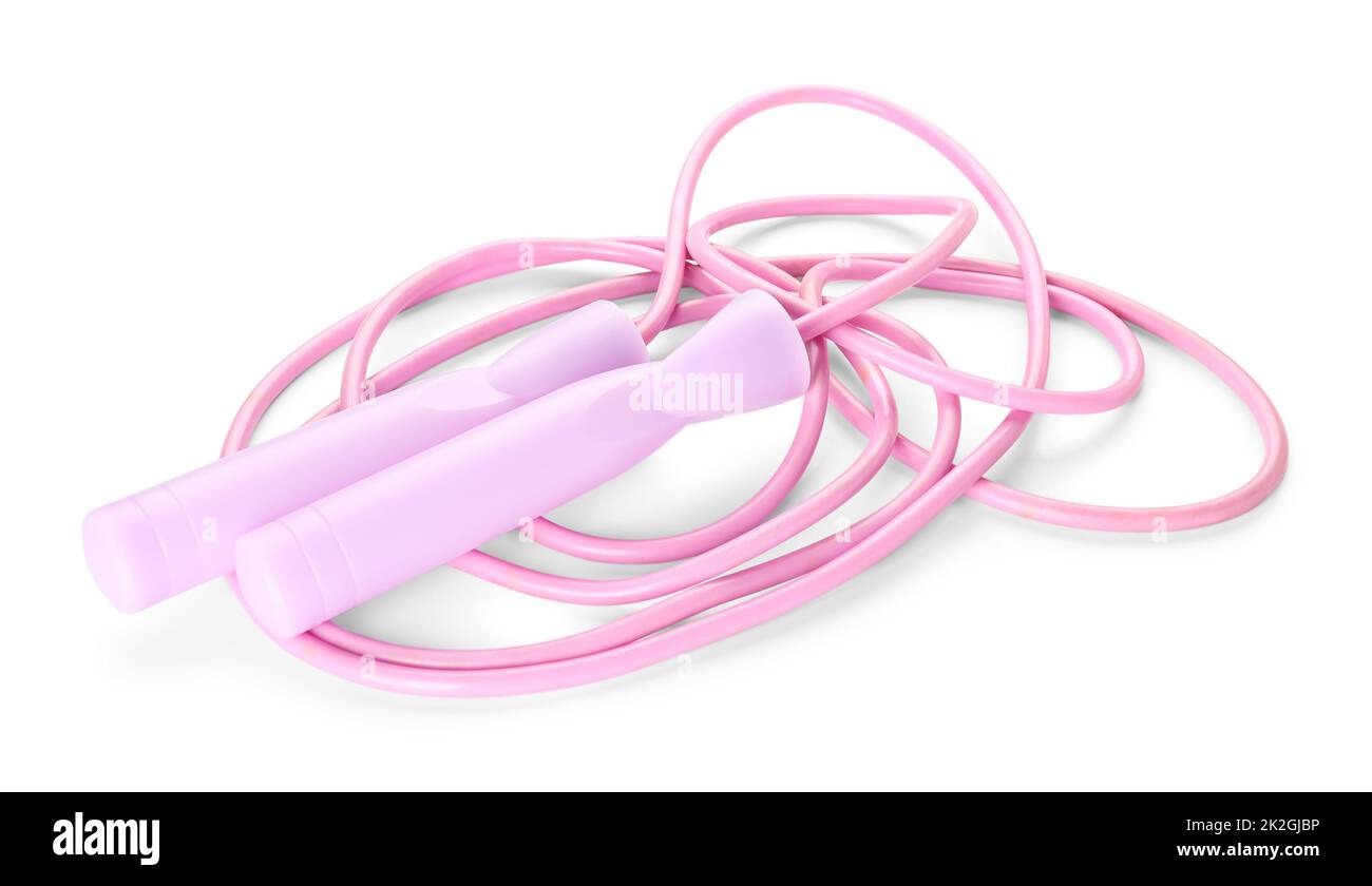 Pink skipping rope on white background Stock Photo - Alamy