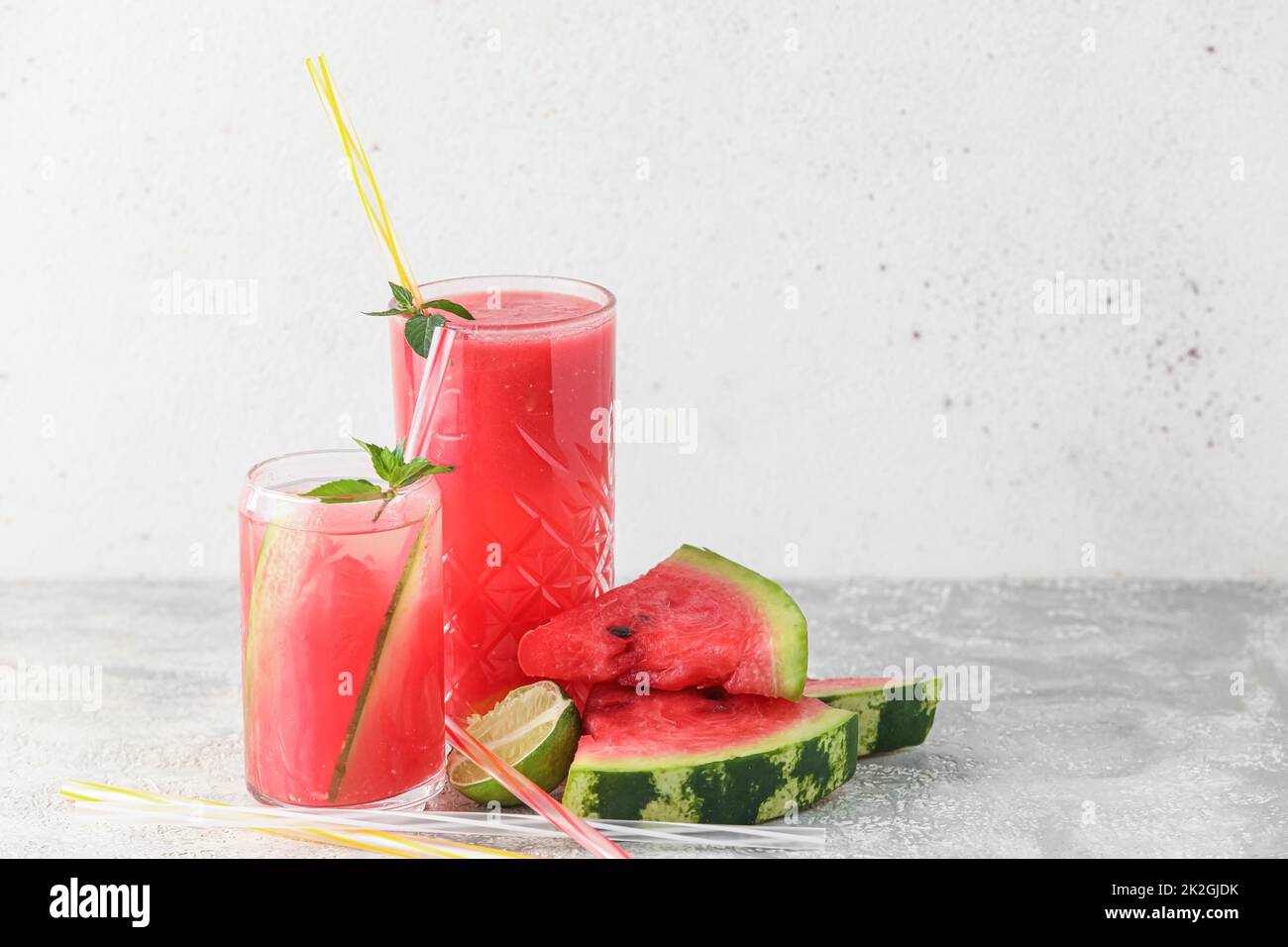 Glasses with cold watermelon fresh on light background Stock Photo - Alamy