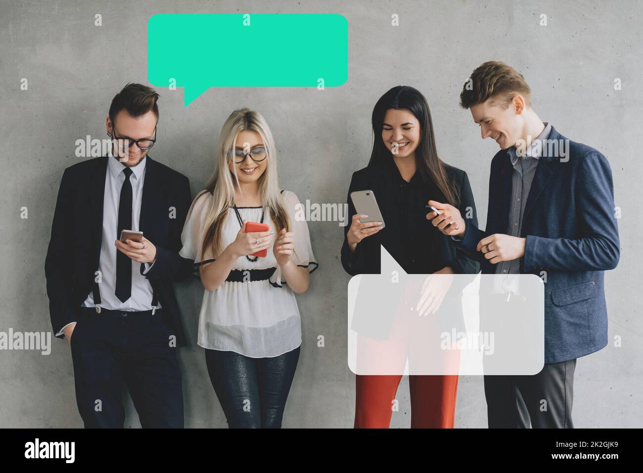 Corporate chat. Mobile communication. Information technology. Smiling ...