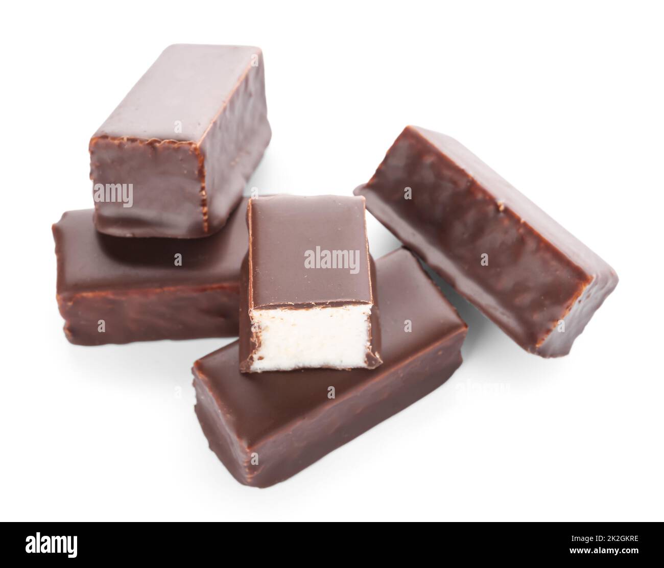 Heap of tasty bird's milk candies isolated on white background Stock ...