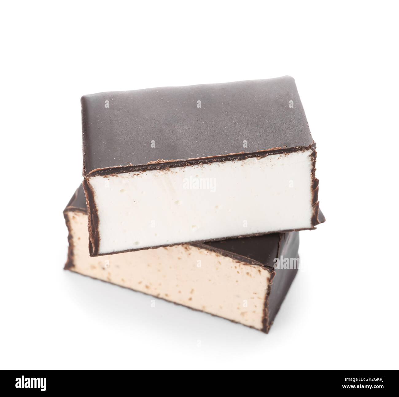 Delicious bird's milk candies isolated on white background Stock Photo ...