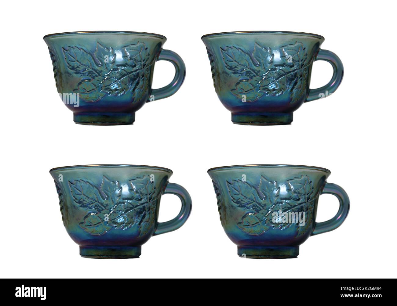Blue Carnival Glass Cups Isolated on White Background Stock Photo - Alamy