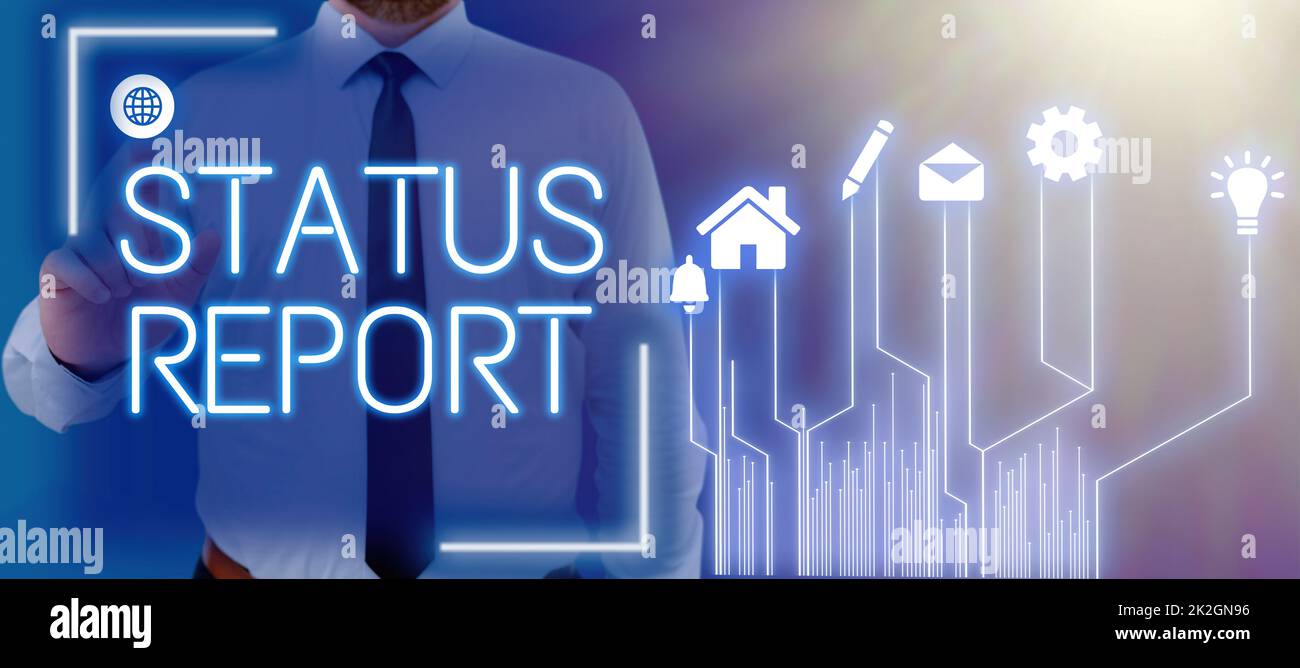 Text caption presenting Status Report. Word Written on Update Summary ...