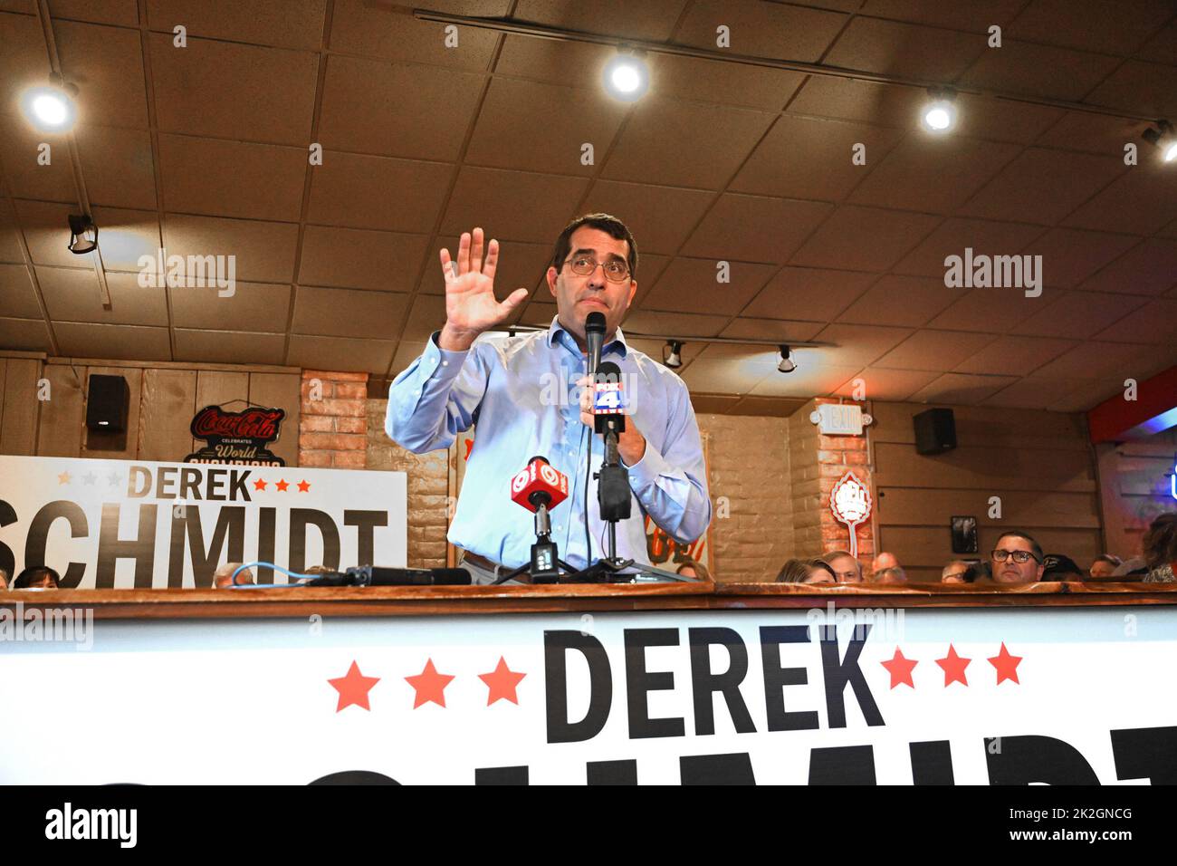 SHAWNEE, KANSAS - SEPTEMBER 22, 2022 Kansas Attorney General Derek ...