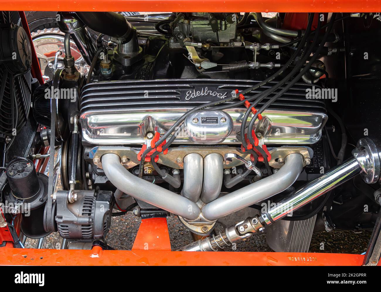 Angelsberg, Sweden - May 28, 2022: Red old timer with renovated machine ...