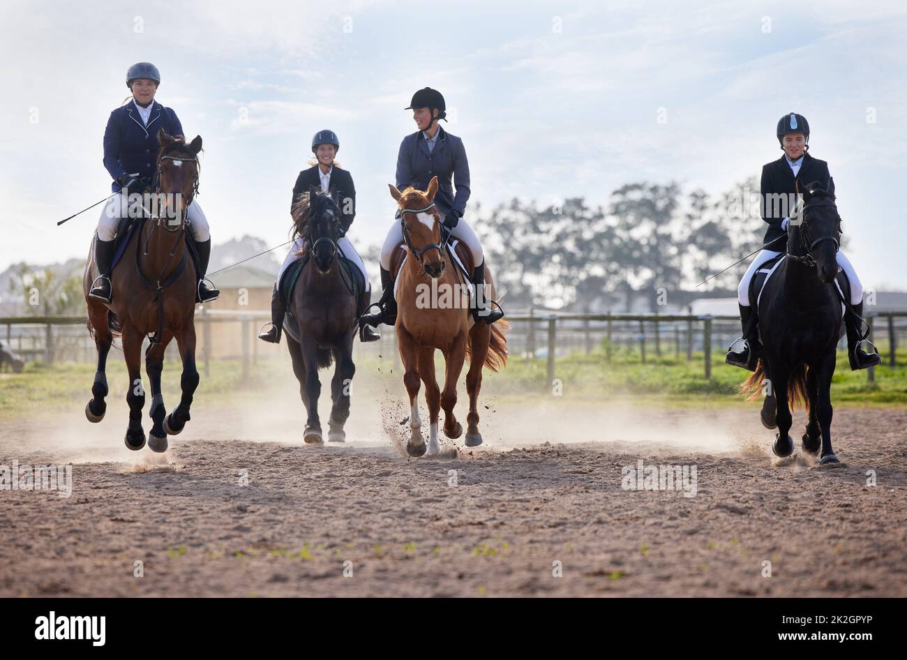 Theyre neck-and-neck. Full length shot of a group of attractive young ...