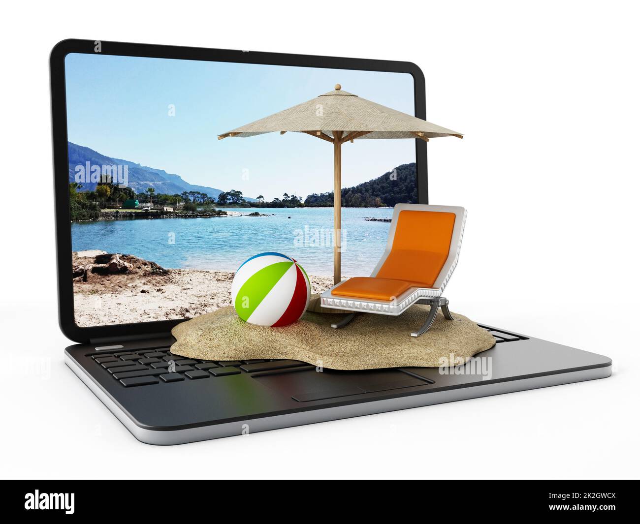 Working laptop on vacation Cut Out Stock Images & Pictures - Alamy