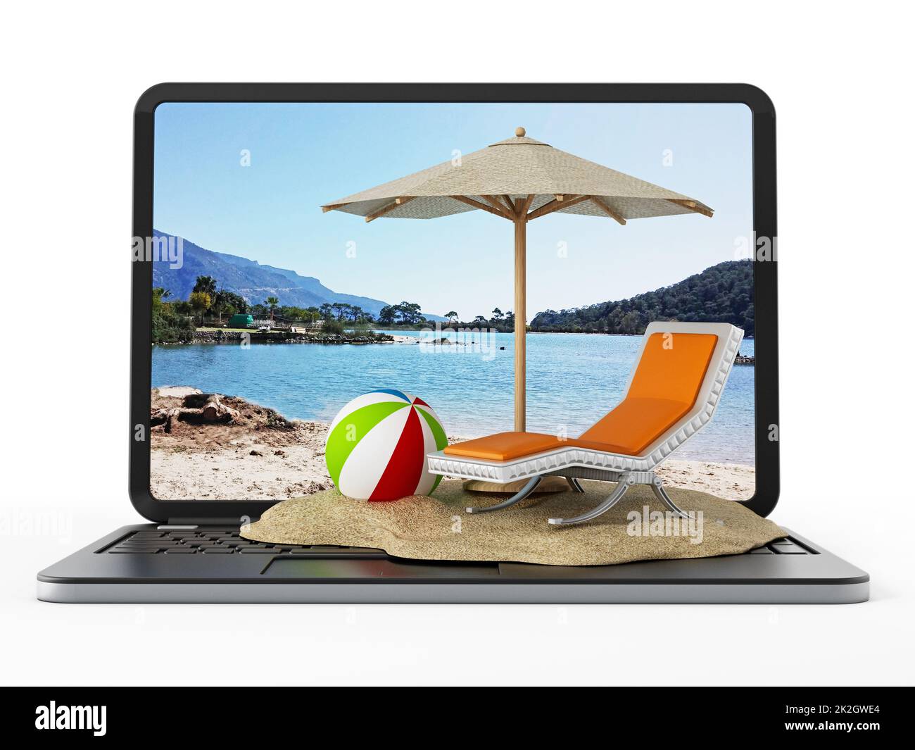 Beach on laptop keyboard Stock Photo - Alamy