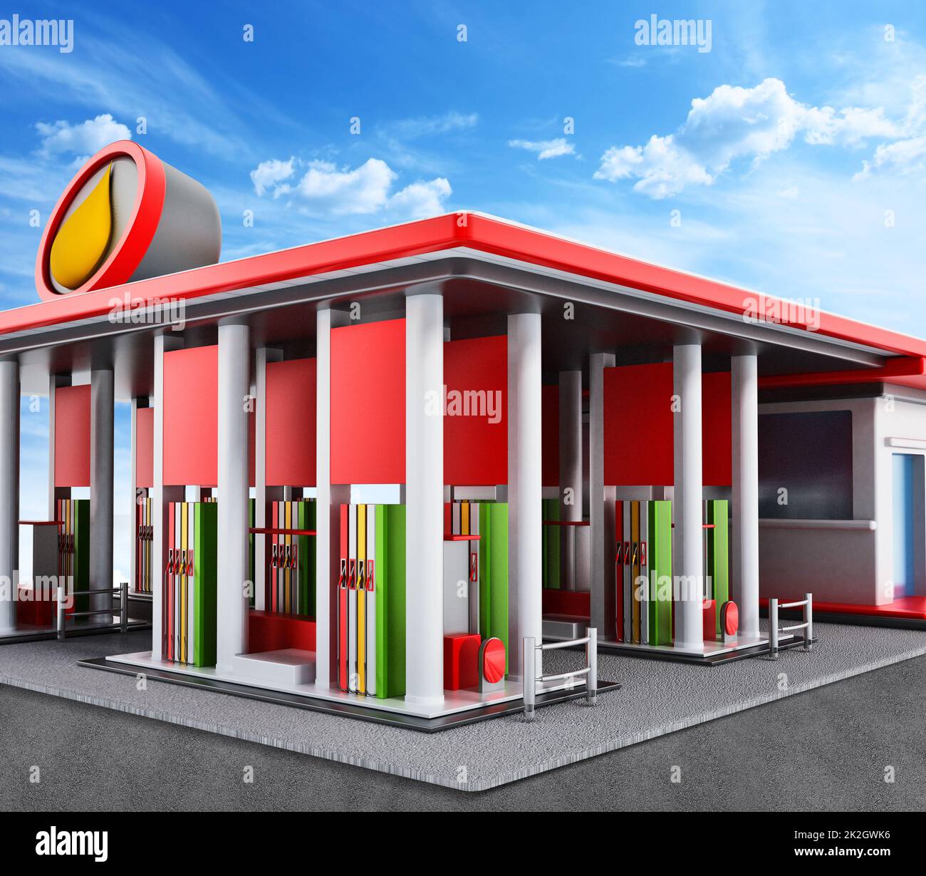 Gas station painted with red and white colors Stock Photo - Alamy