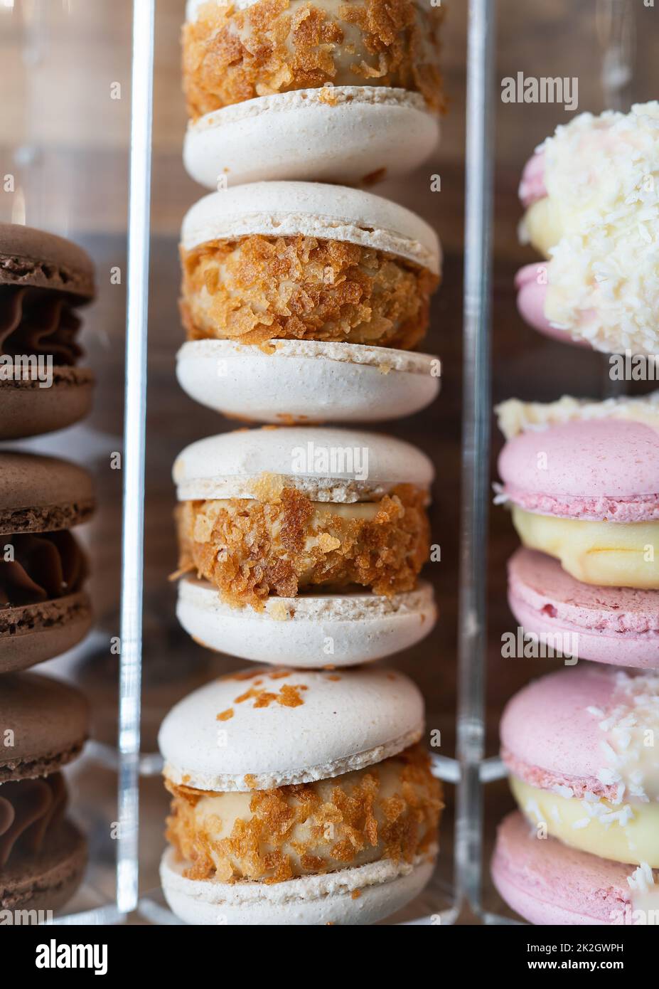 Pile of colorful macaroons - french sweet treat, close-up, top view ...