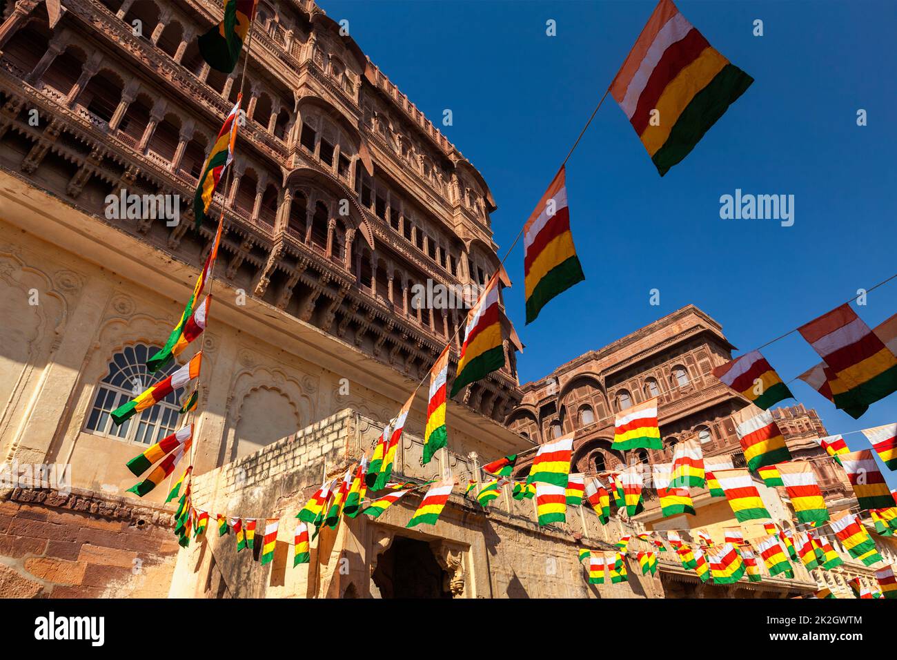 State flags of Jodhpur-Marwar in Meharngarh Stock Photo - Alamy