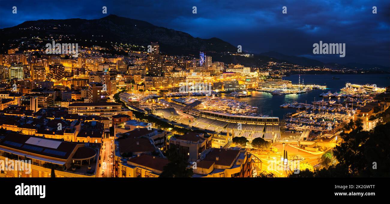 Panorama of Monaco in the night Stock Photo - Alamy