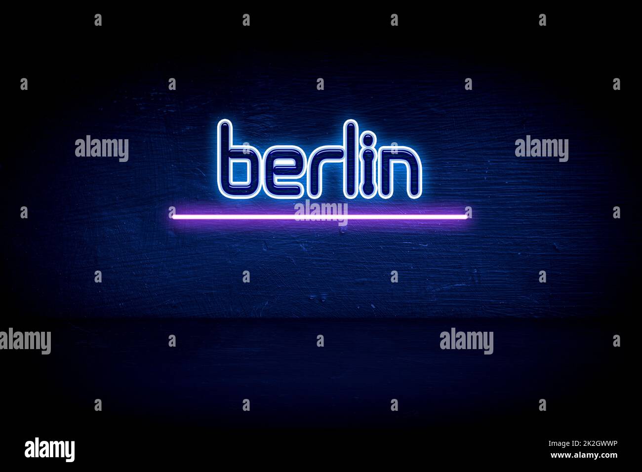 Berlin - blue neon announcement signboard Stock Photo - Alamy